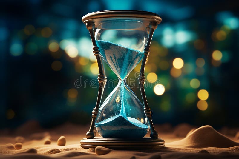 Generative AI Image of Magical Hourglass Timer with Blue Sand on Bokeh ...