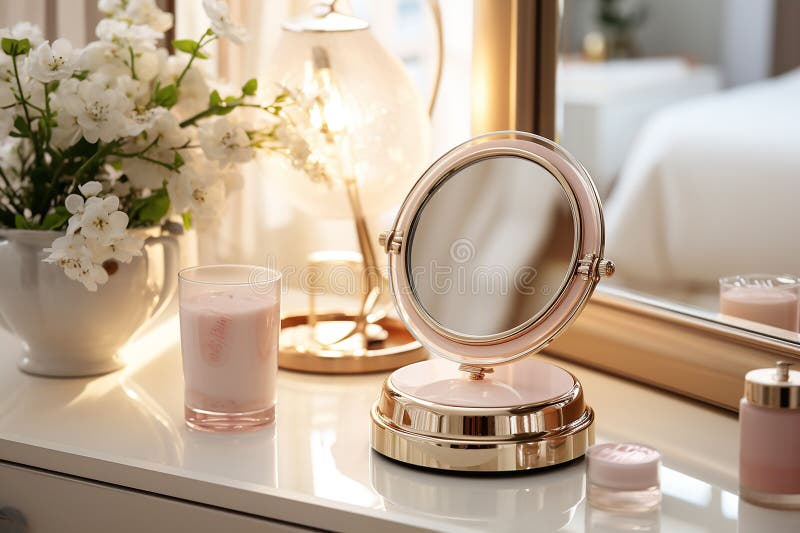Generative AI Image of Makeup Mirror with Room Decoration on White ...