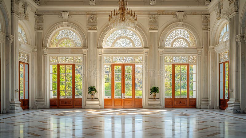 Generative AI Image of Marble Building Hall with Luxurious Chandelier ...