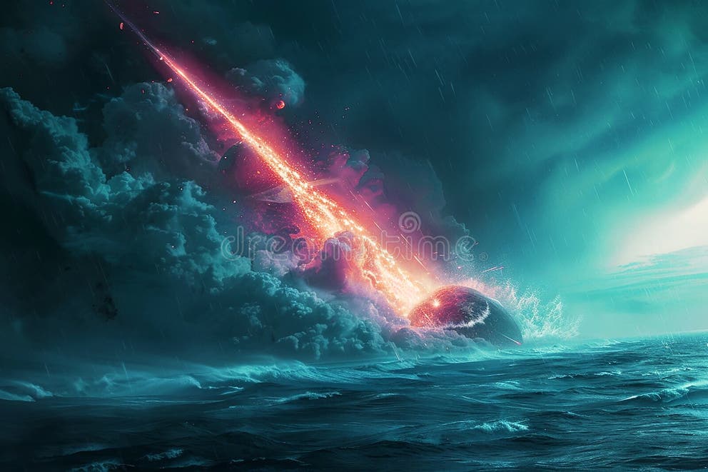 Generative AI Image of Meteor Explosion Falling from the Sky Hitting ...