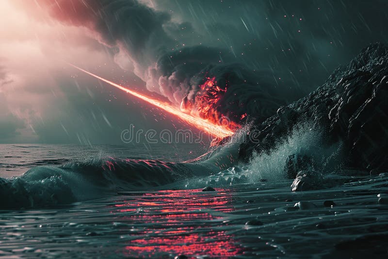 Generative AI Image of Meteor Explosion Hits Ocean Causing Disaster ...