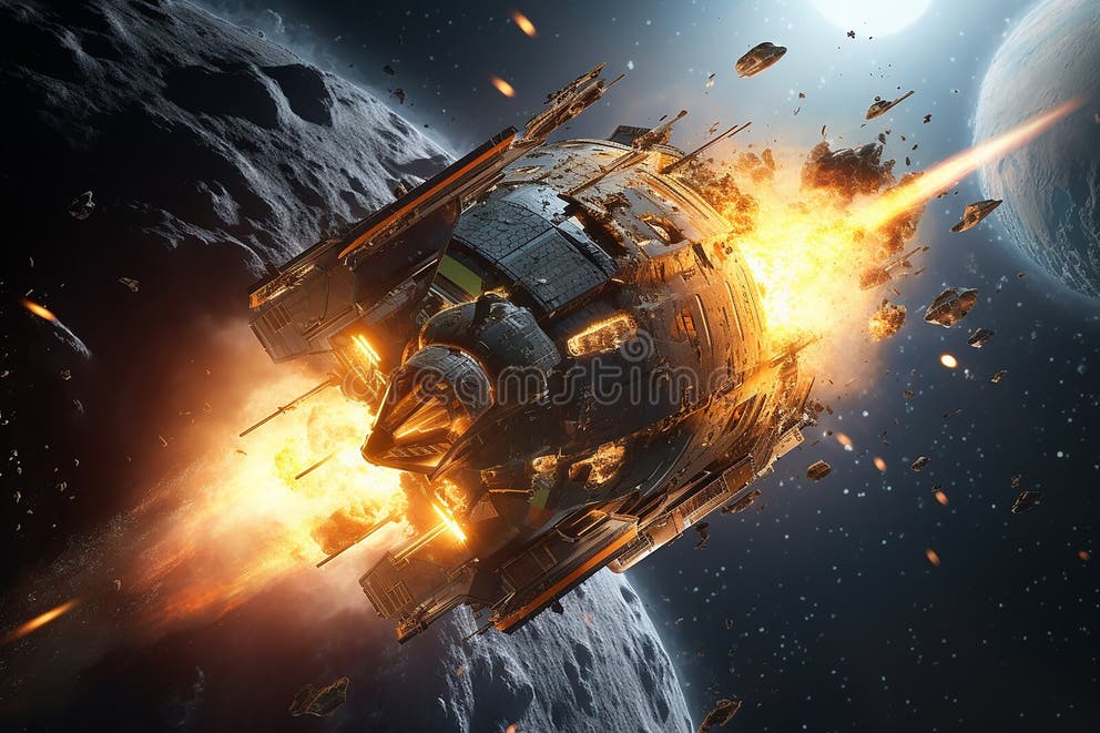 Generative AI Image of Meteor Fall on Iron Space Rocket with Hot Fire ...