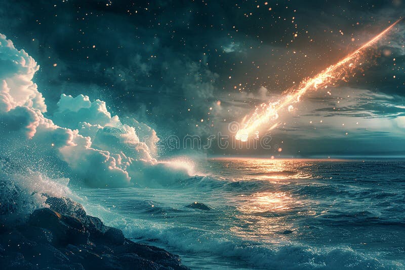 Generative AI Image of Meteor Hits Ocean with Huge Wave Big Terrible ...
