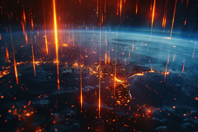 Generative AI Image of Meteor Rain Falls from the Sky Space To Earth ...