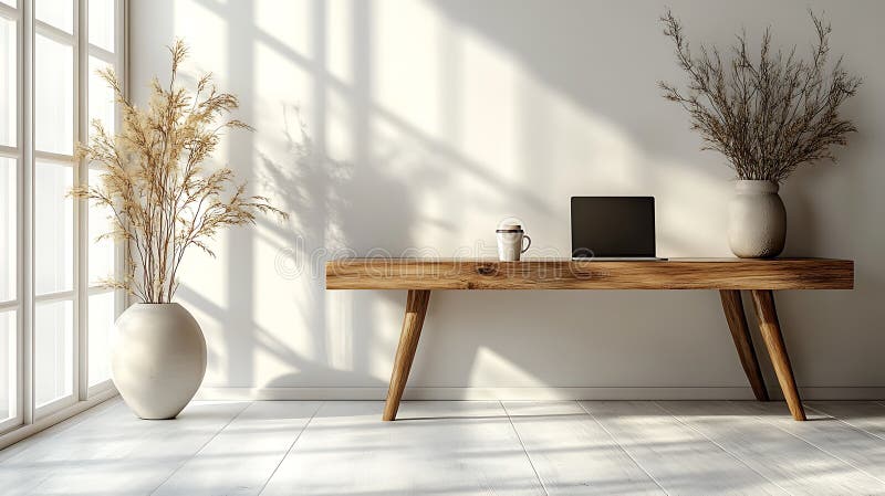 Generative AI Image of Minimalist Workspace with Laptop on Table and ...