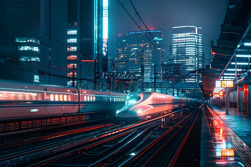 Generative AI Image of Modern Train Passing Railway Track with ...