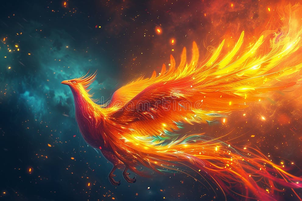 Generative AI Image of Mystical Phoenix Bird Flying in Outer Space with ...