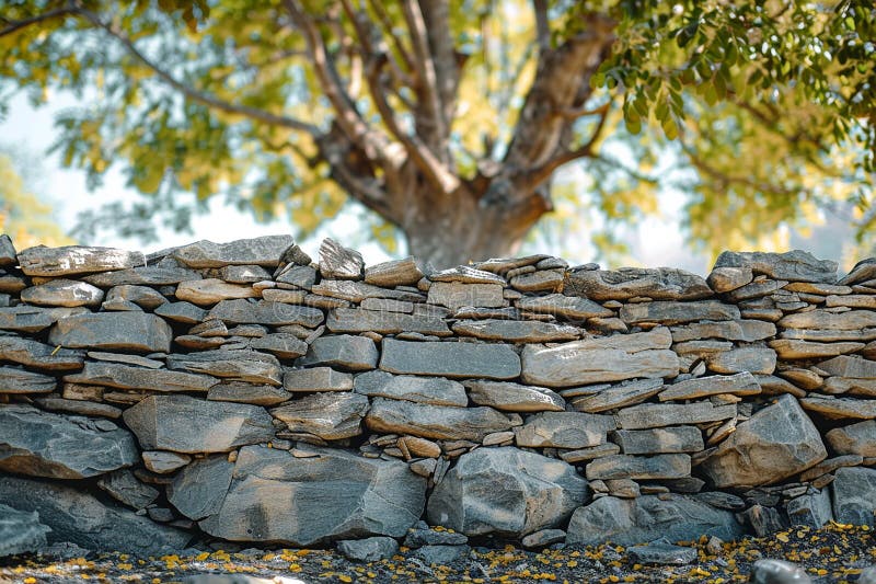 Generative AI Image of Natural Stone Fortress Wall with Tree Background ...