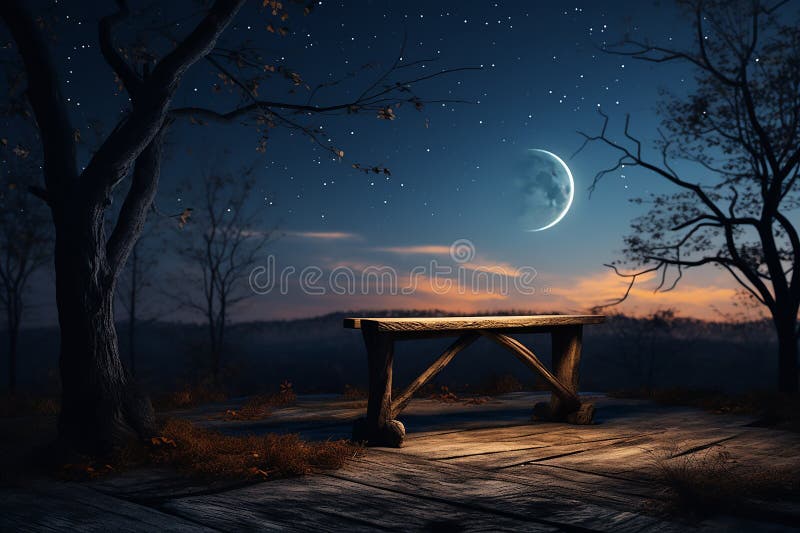 Generative AI Image of Nature Landscape with Crescent Moon in Blue Sky ...