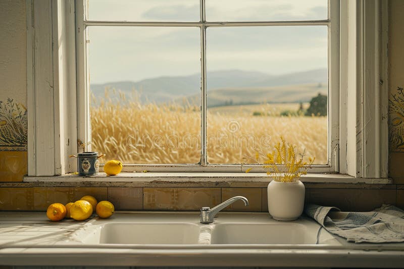 Generative AI Image of Nature View of Wheat Pasture from House Window ...