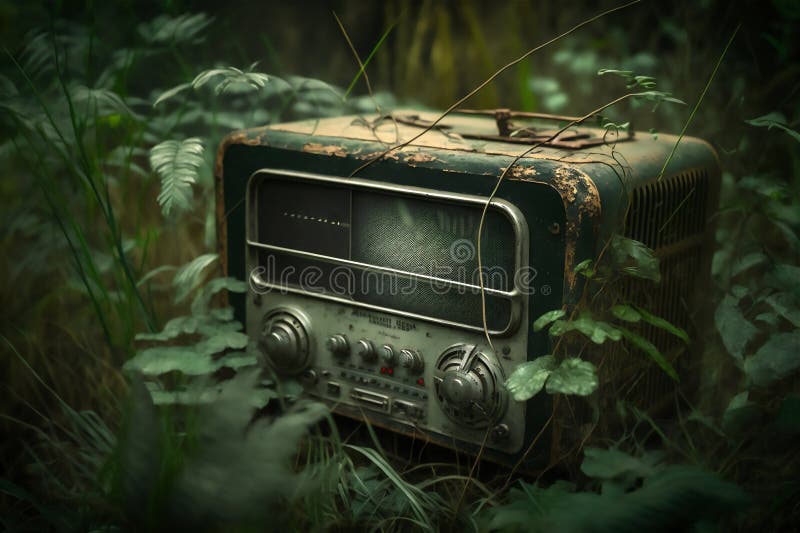 Generative Ai Image of a Old Radio Abandoned and Engulfed by Vegetation ...
