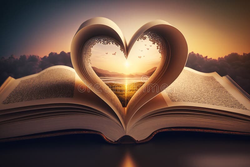 Open Book with Heart Shape from Folded Pages Stock Illustration ...