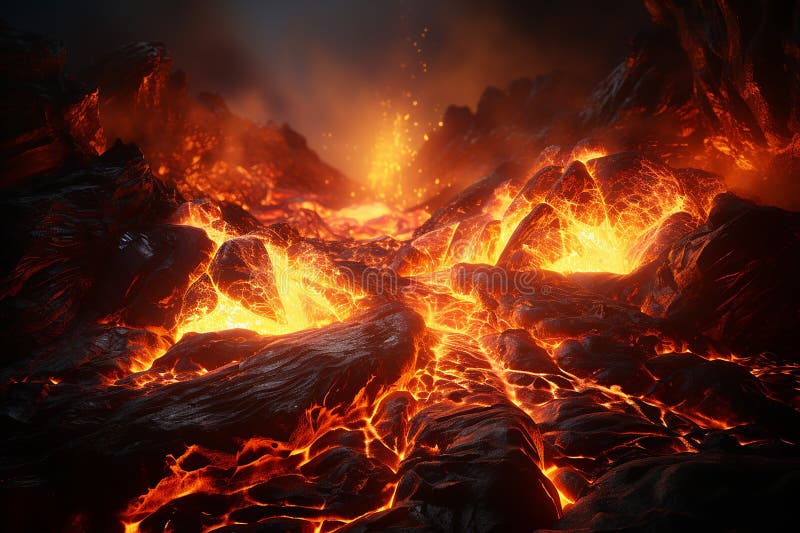 Generative AI Image of Orange Hot Fire Lava in the Volcano Stock ...
