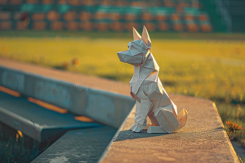 Generative AI Image of Origami Handcraft of Dog Standing in the Field ...