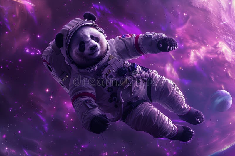 Generative AI Image of Panda Wearing Astronaut Suit Floating in Outer ...
