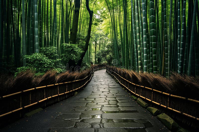 Generative AI Image of Path Surrounded by Bamboo Trees in Kyoto Japan ...