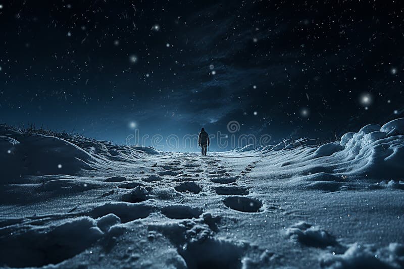 Generative AI Image of a Person Walking with Footprints in the Snow at ...