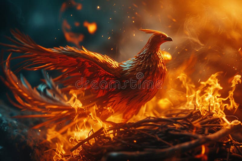 Generative AI Image of Phoenix Bird Animal with Hot Fire Flame Standing ...