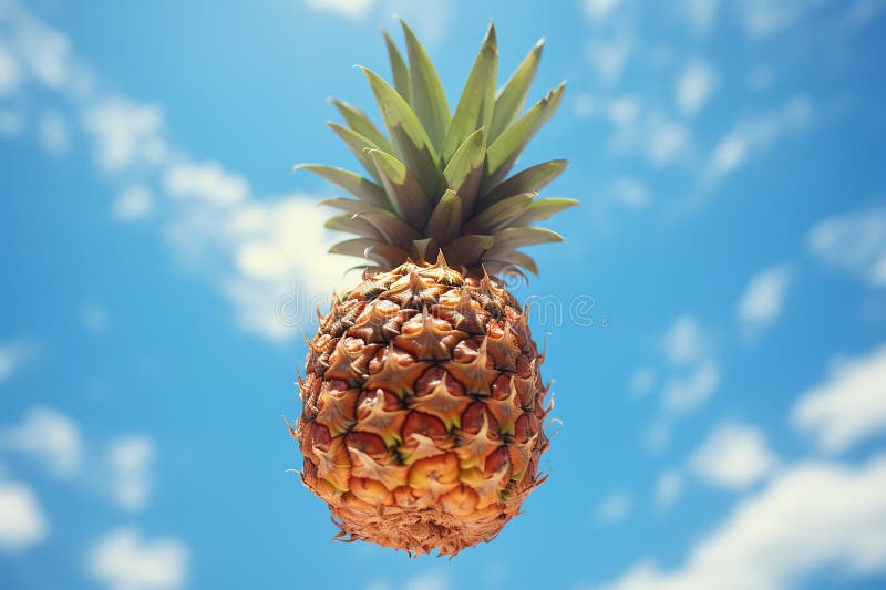 Generative AI Image of Pineapple Fruit Falling from the Bright Blue Sky ...
