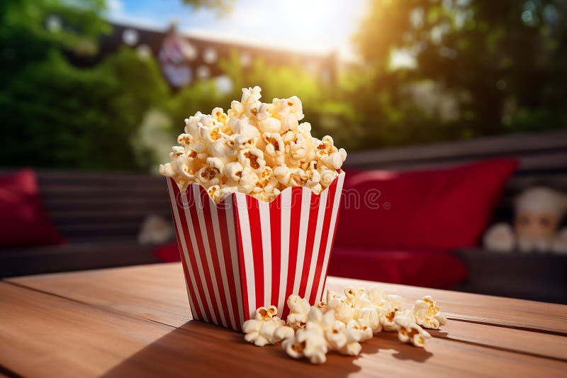 Generative AI Image of Popcorn Snack in a Packaging Paper Box on Nature ...