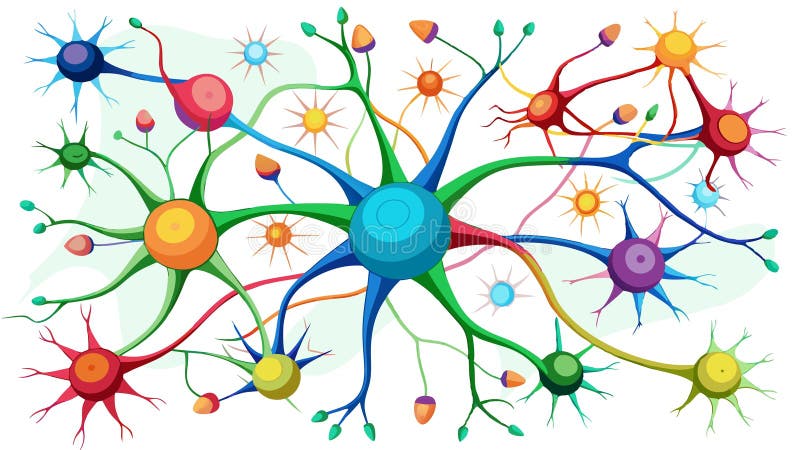 This Image Showcases a Colorful 3D-rendered Model of Neurons ...