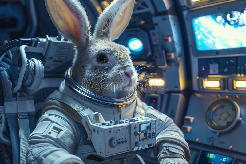 Generative AI Image of Rabbit Animal Wearing Astronaut Suit Sitting ...
