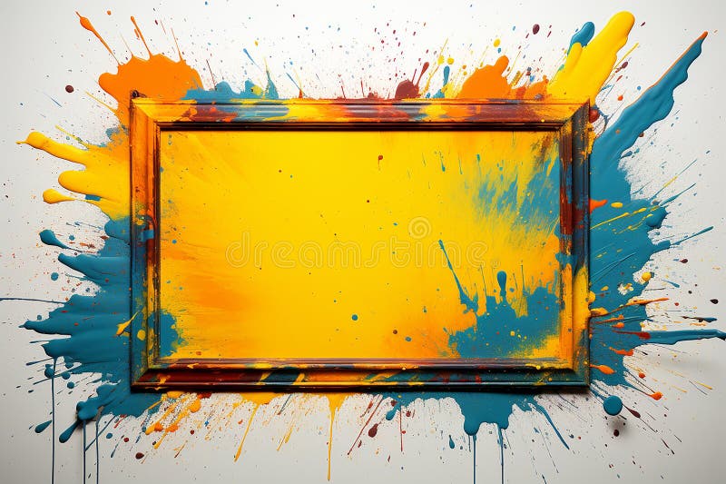 Generative AI Image of Rectangle Frame with Blue Yellow Paint Splatter ...