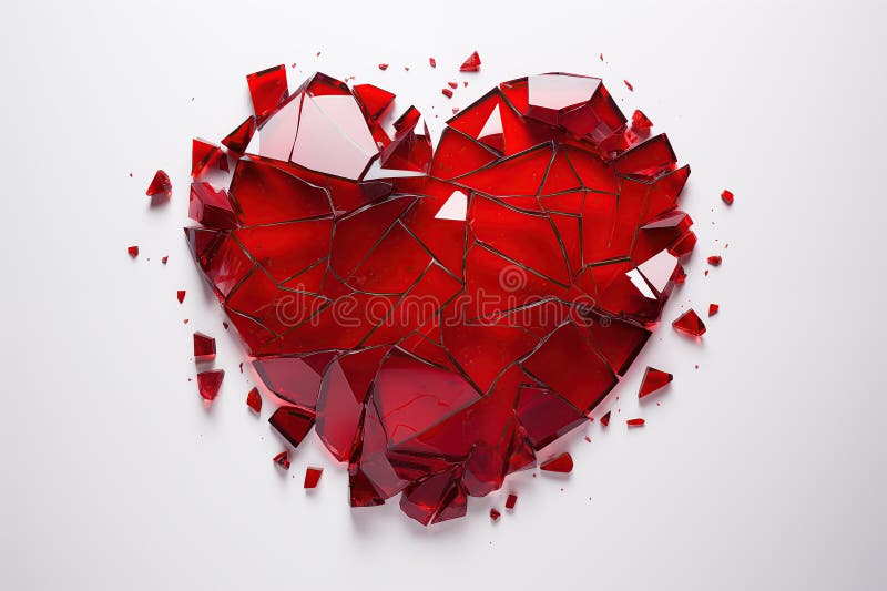 Generative AI Image of Red Smashed Glass Heart on White Background ...