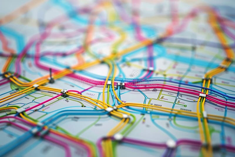 Generative AI Image of Road Train Traffic Map with Colorful Cable ...