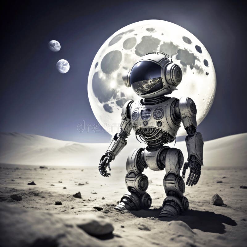 Generative AI Image Robot on Moon Stock Illustration - Illustration of ...