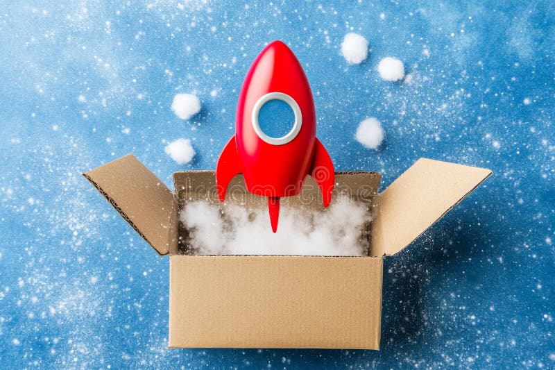 A Generative AI Image of a Rocket Lifting Off from a Cardboard Box in a ...