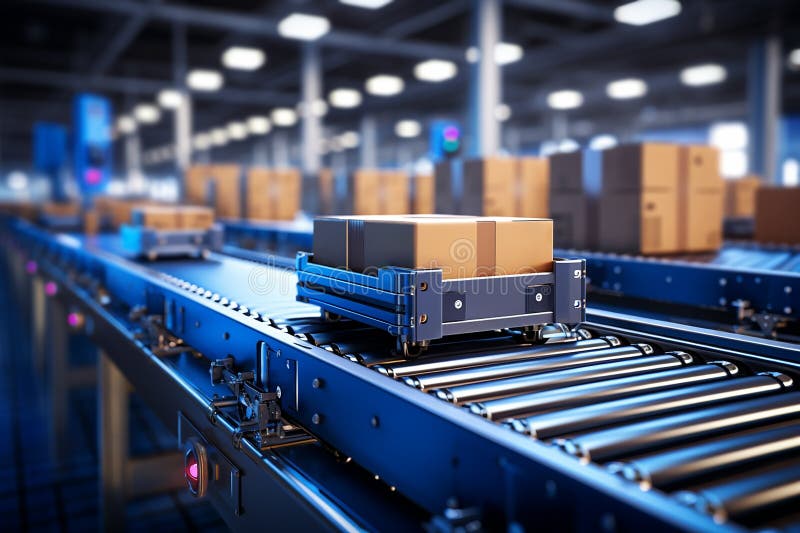 Generative AI Image of Roller Conveyor System for Moving Cardboard ...