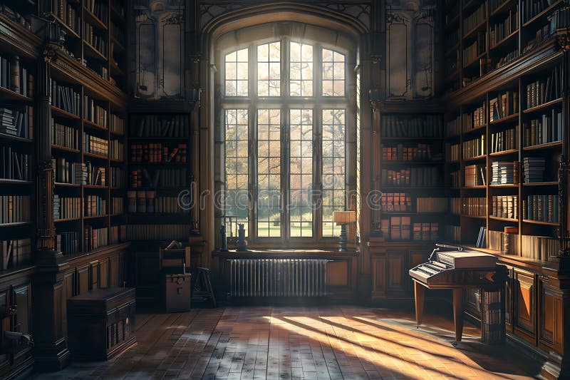 Generative AI Image of Royal Library Wooden Interior with Window and ...