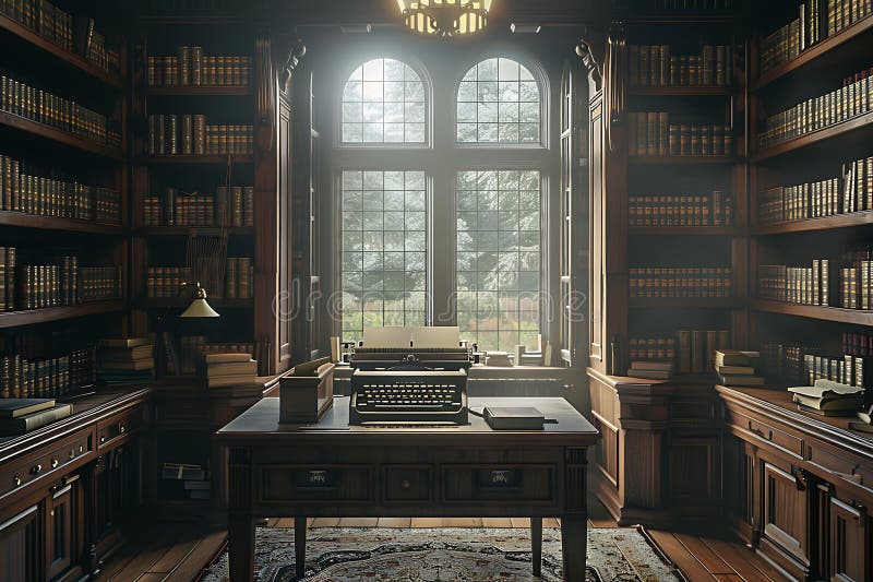Generative AI Image of Royal Library Wooden Interior with Window and ...