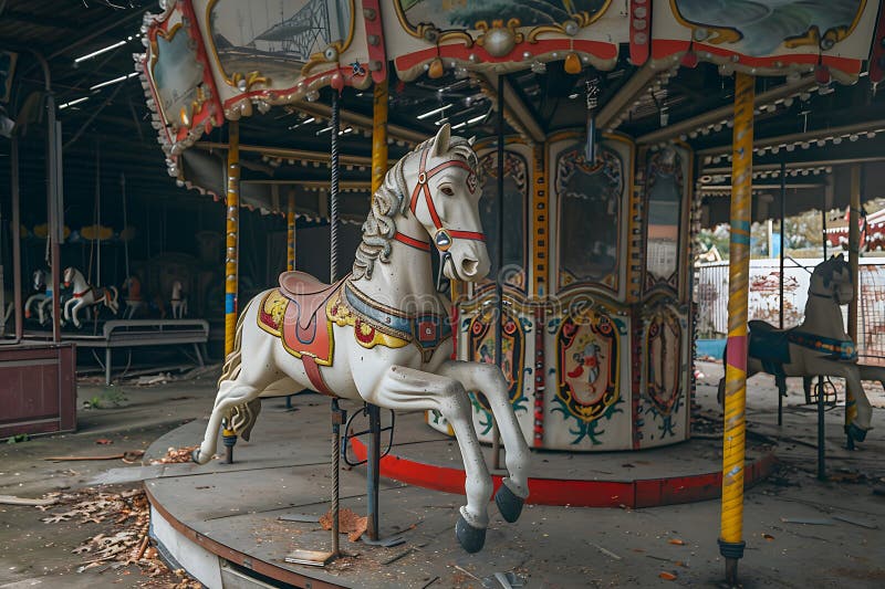 Generative AI Image of Rusty Old Broken Carousel at Abandoned Amusement ...