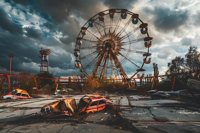 Generative AI Image of Rusty Old Broken Ferris Wheel and Car at ...