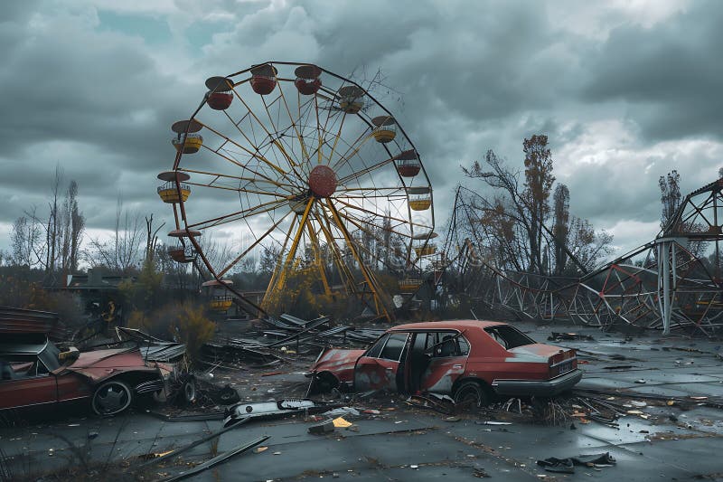Generative AI Image of Rusty Old Broken Ferris Wheel and Car at ...