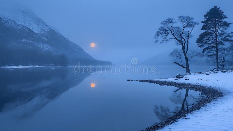 Generative AI Image of Serene Lake Reflecting Full Moonlight with ...