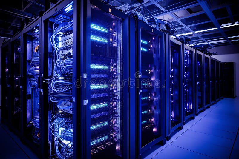 Generative AI Image of Server Racks with Cables Connection Equipment in ...