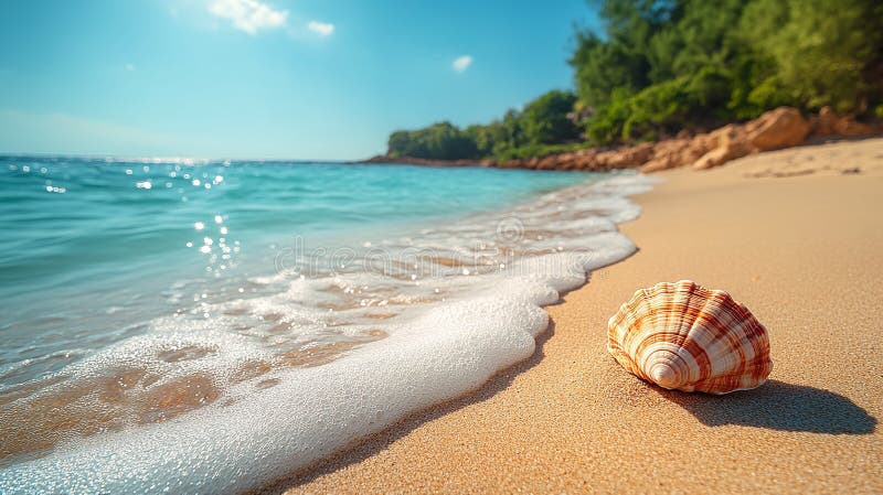 Generative AI Image of Shell on a Beach Landscape in Summer Stock ...