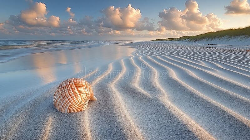 Generative AI Image of Shell in Landscape on White Sand Nature Beach ...