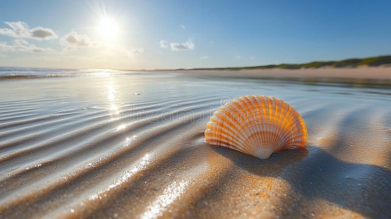 Generative AI Image of Shell on a Nature Beach Landscape with Bright ...