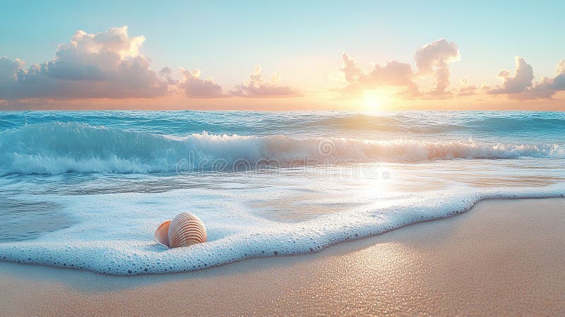 Generative AI Image of Shell on Nature Beach Landscape with Waves in ...