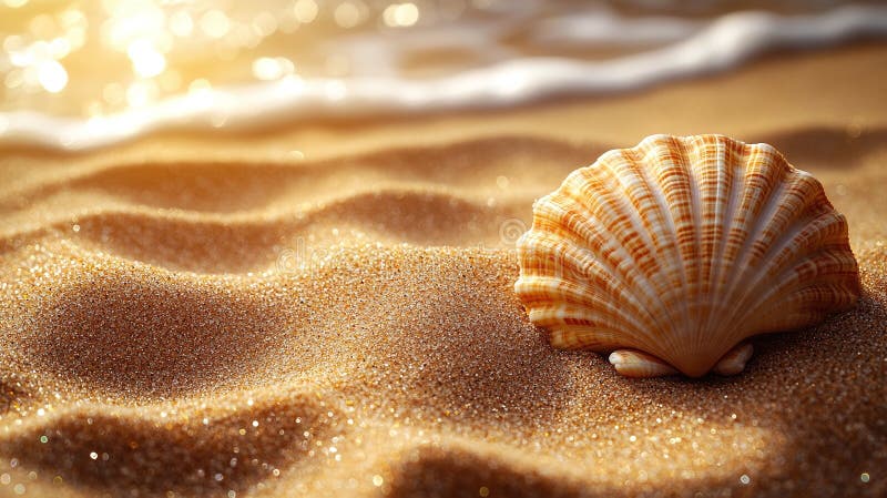 A Shell in the Sand on the Beach. Generative AI Stock Illustration ...