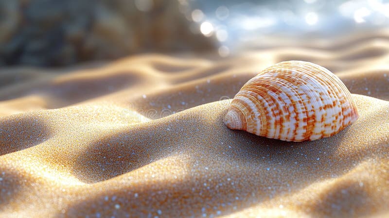 A Shell in the Sand on the Beach. Generative AI Stock Illustration ...