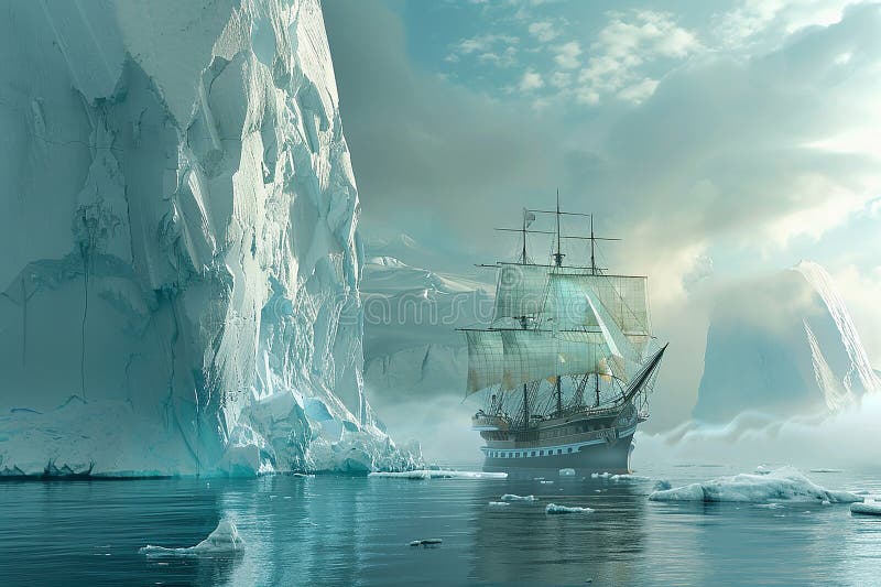 Generative AI Image of Ship Sailing in the Sea Passing Iceberg at Pole ...