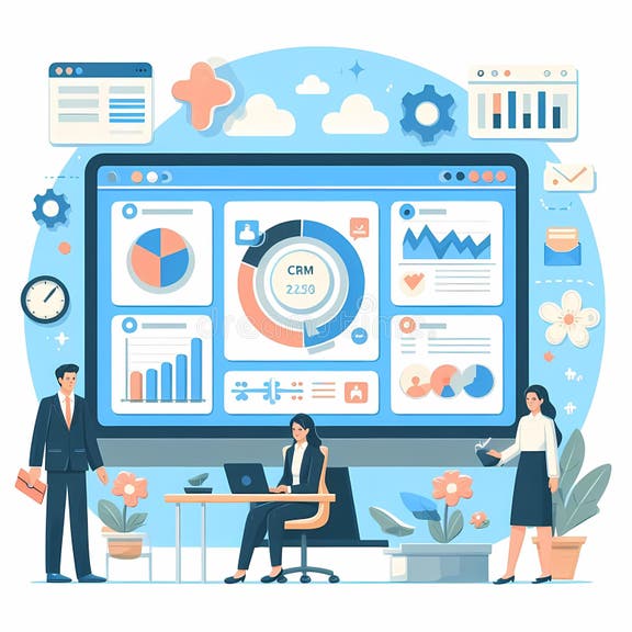 The Illustration Shows Three Businesspeople Working on a Computer with ...