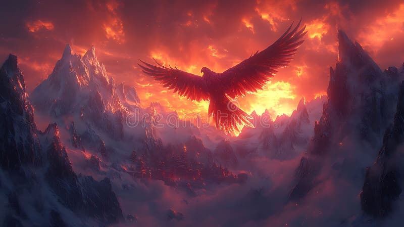 Generative AI Image of Silhouette of Phoenix Bird Flying with Snowy ...