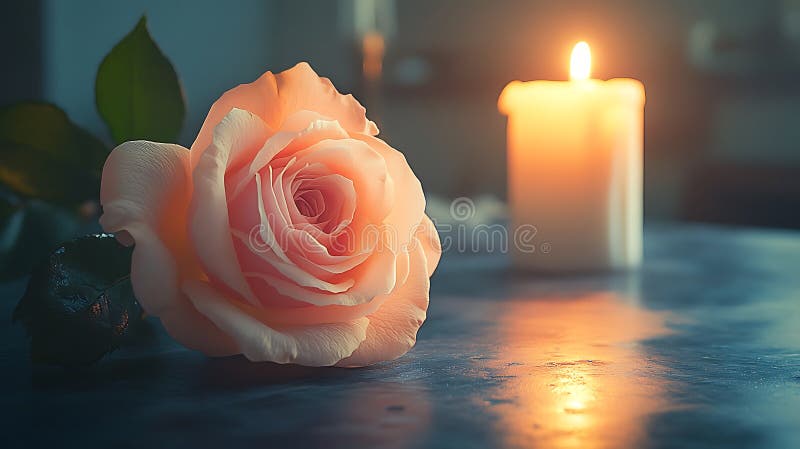 Generative AI Image of Single Pink Rose with Dim Candle Light ...