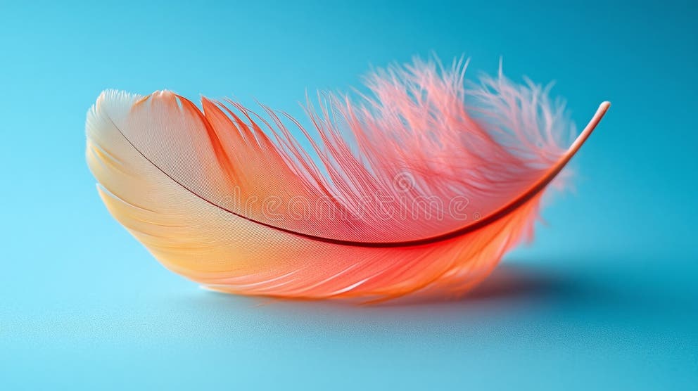 Generative AI Image of Soft Orange Feather on Blue Background Stock ...